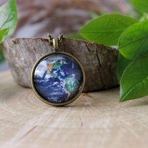Planet Earth Pendant | Earth Necklace | Space Jewelry | Antique Bronze ...