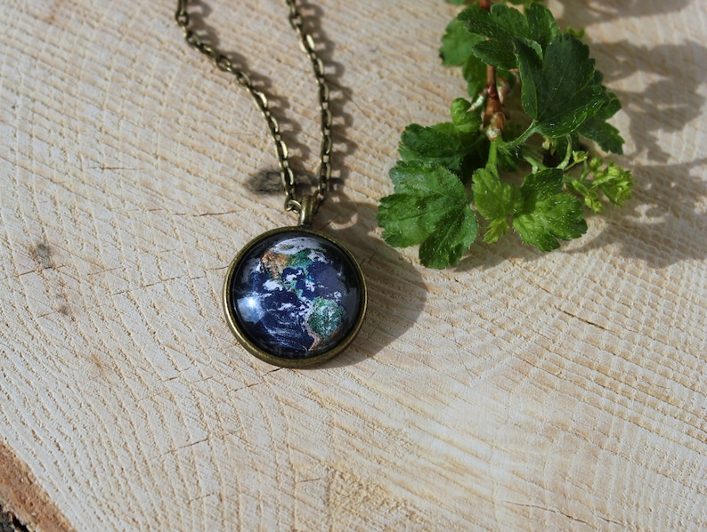 Planet Earth Pendant | Earth Necklace | Space Jewelry | Antique Bronze ...