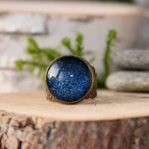 Navy Blue Ring | Antique Bronze Ring | Adjustable Ring | Galaxy Ring ...
