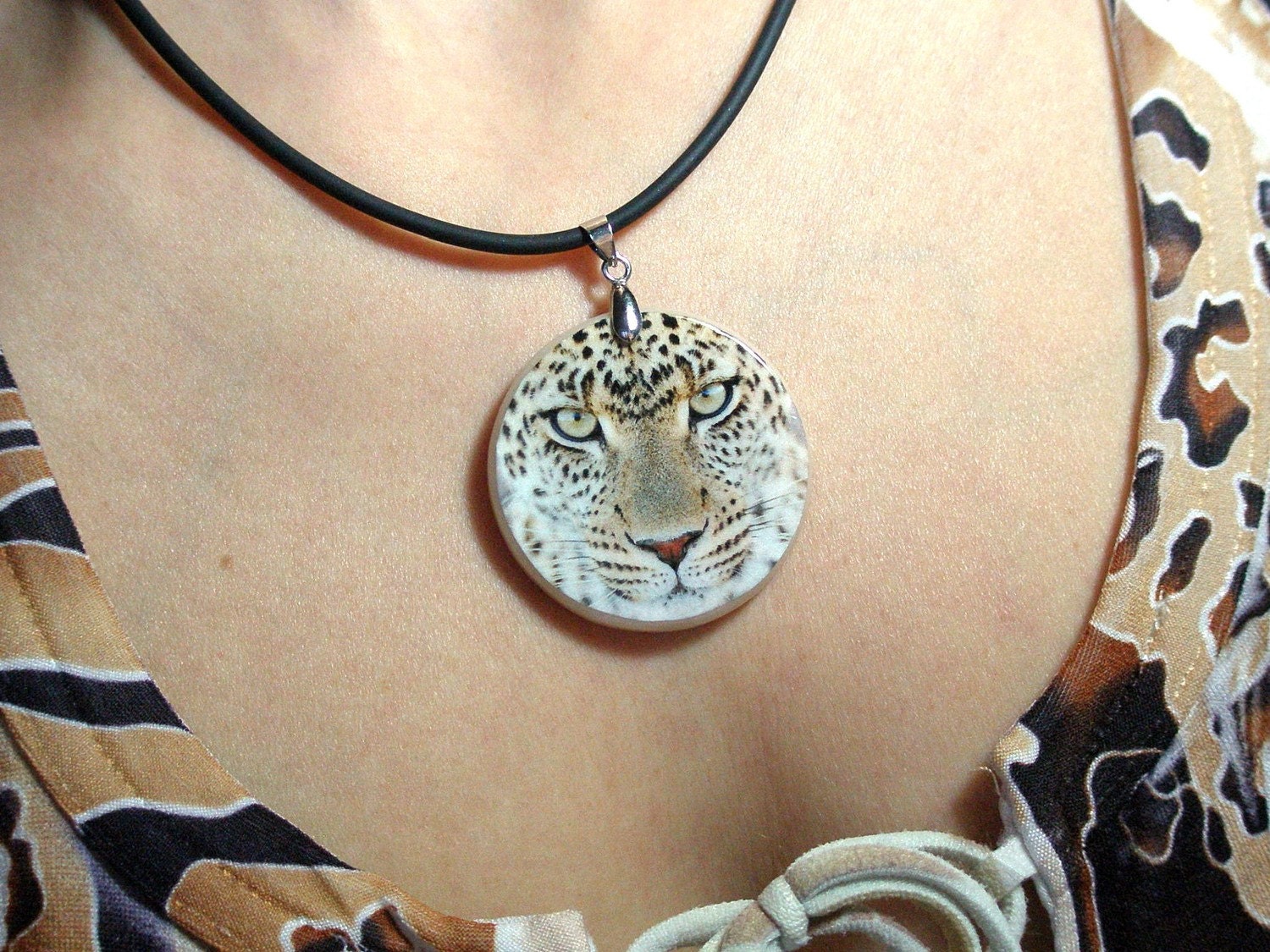 Leopard Pendant Animal Theme Necklace Big Cat Pendant | Etsy