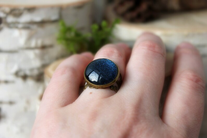 Navy Blue Ring Antique Bronze Ring Adjustable Ring - Etsy