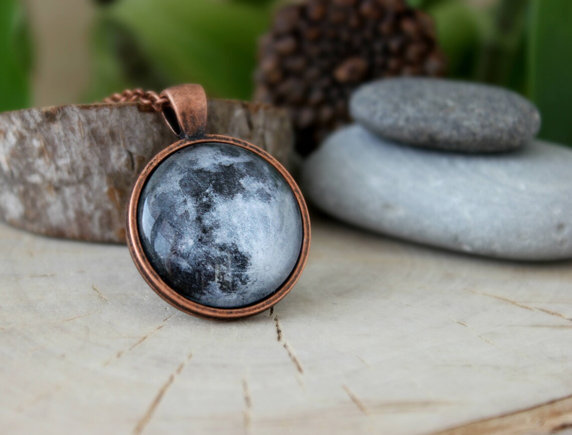 Full Moon Pendant in Antique Copper Full Moon Necklace - Etsy