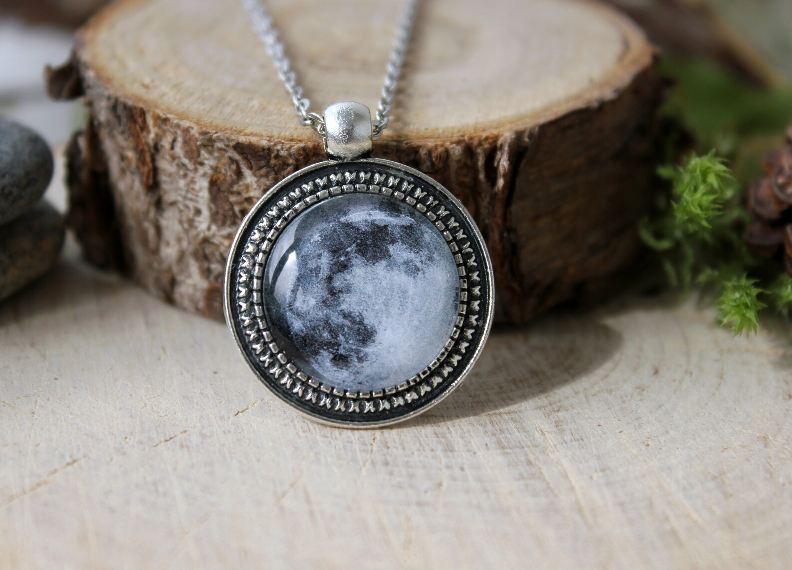 Full Moon Necklace Full Moon Pendant Silver Tone Pendant - Etsy