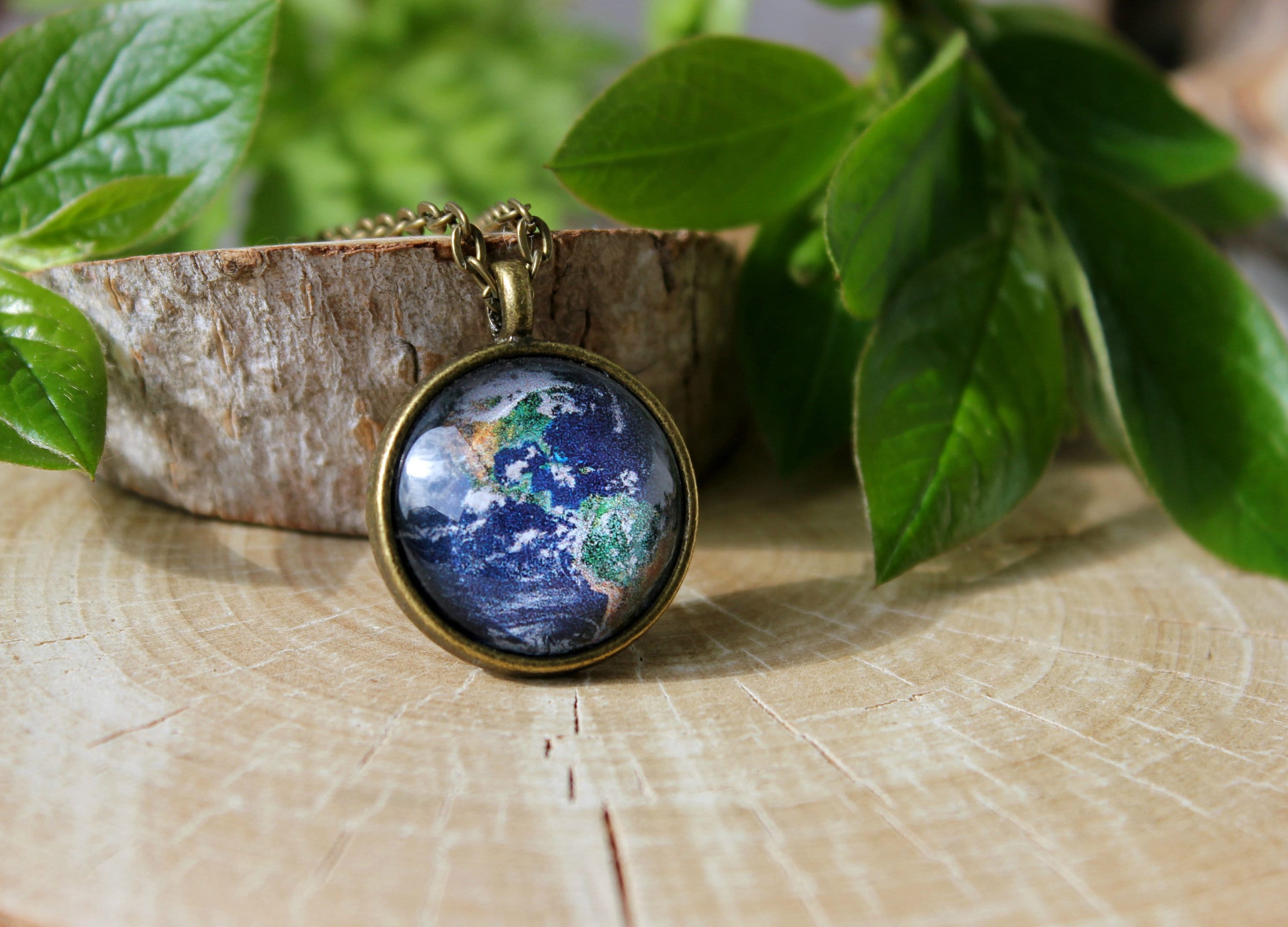 Planet Earth Pendant | Earth Necklace | Space Jewelry | Antique Bronze ...