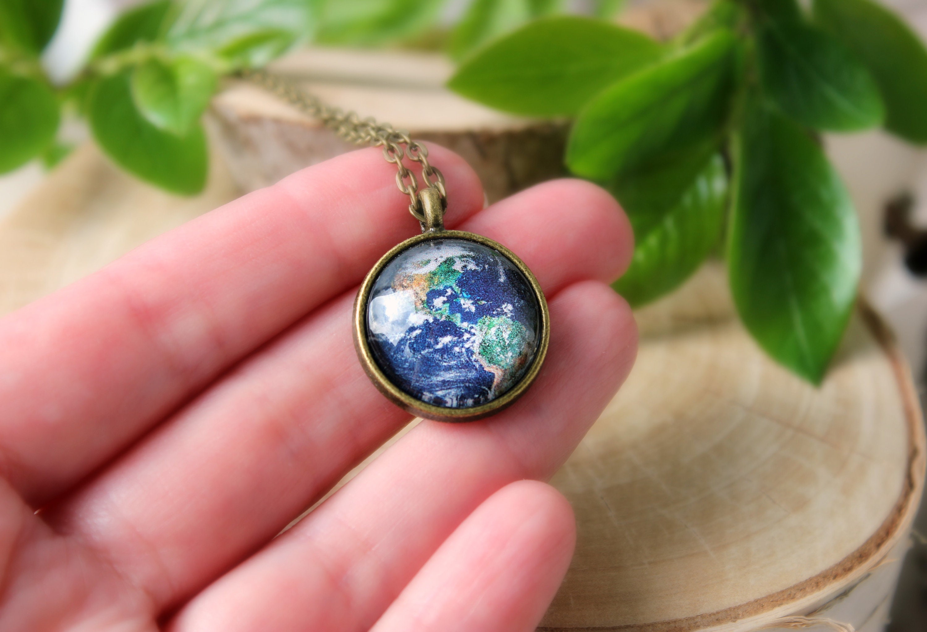 Planet Earth Pendant | Earth Necklace | Space Jewelry | Antique Bronze ...
