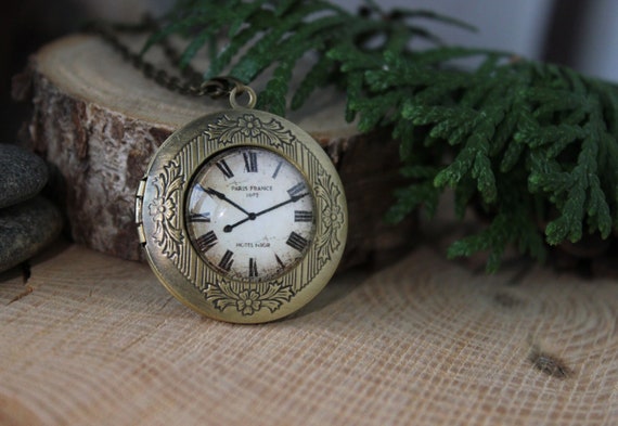 Vintage Clock Locket Necklace Photo Locket Antique Bronze - Etsy
