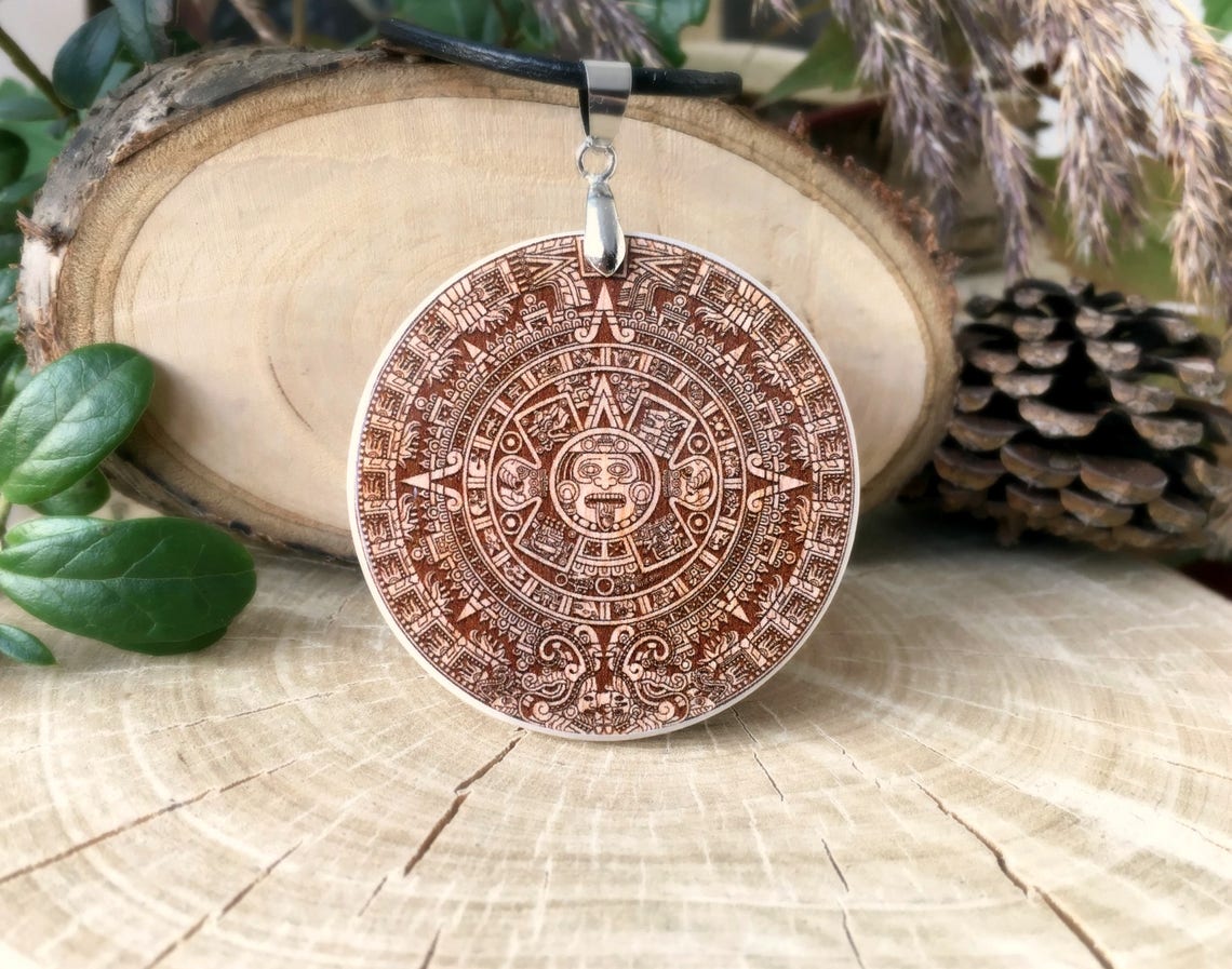 Round Maya Calendar Pendant Made Out of Polymer Clay Ancient - Etsy