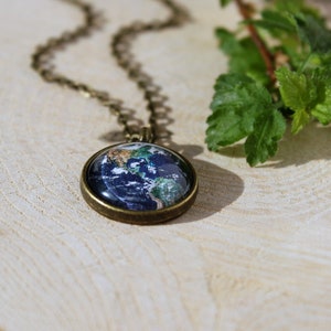 Planet Earth Pendant | Earth Necklace | Space Jewelry | Antique Bronze ...