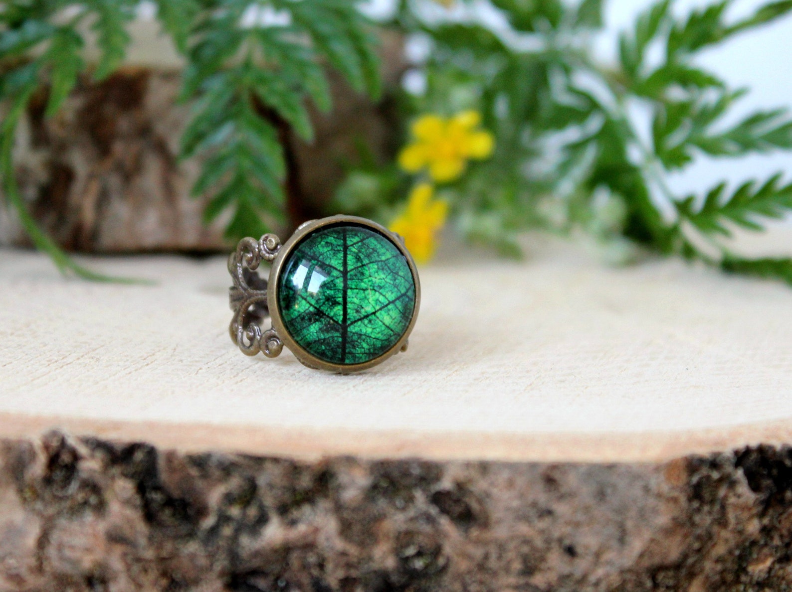 Green Leaf Ring Antique Bronze Ring Green Leaf Jewelry - Etsy