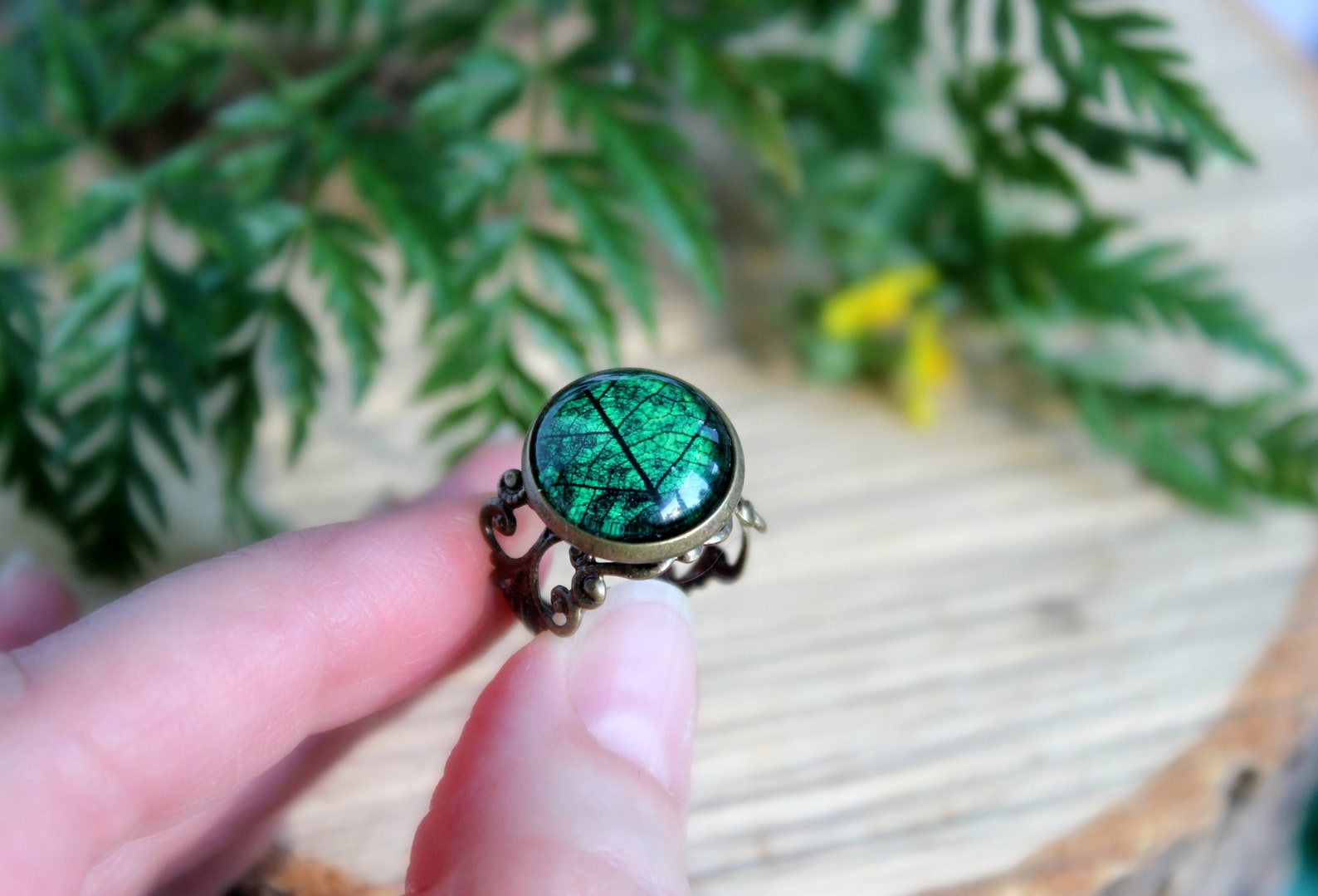 Green Leaf Ring Antique Bronze Ring Green Leaf Jewelry - Etsy