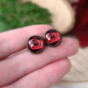 Red Rose Stud Earrings | Antique Bronze Earrings | Stud Earrings | Rose Stud Earrings ...