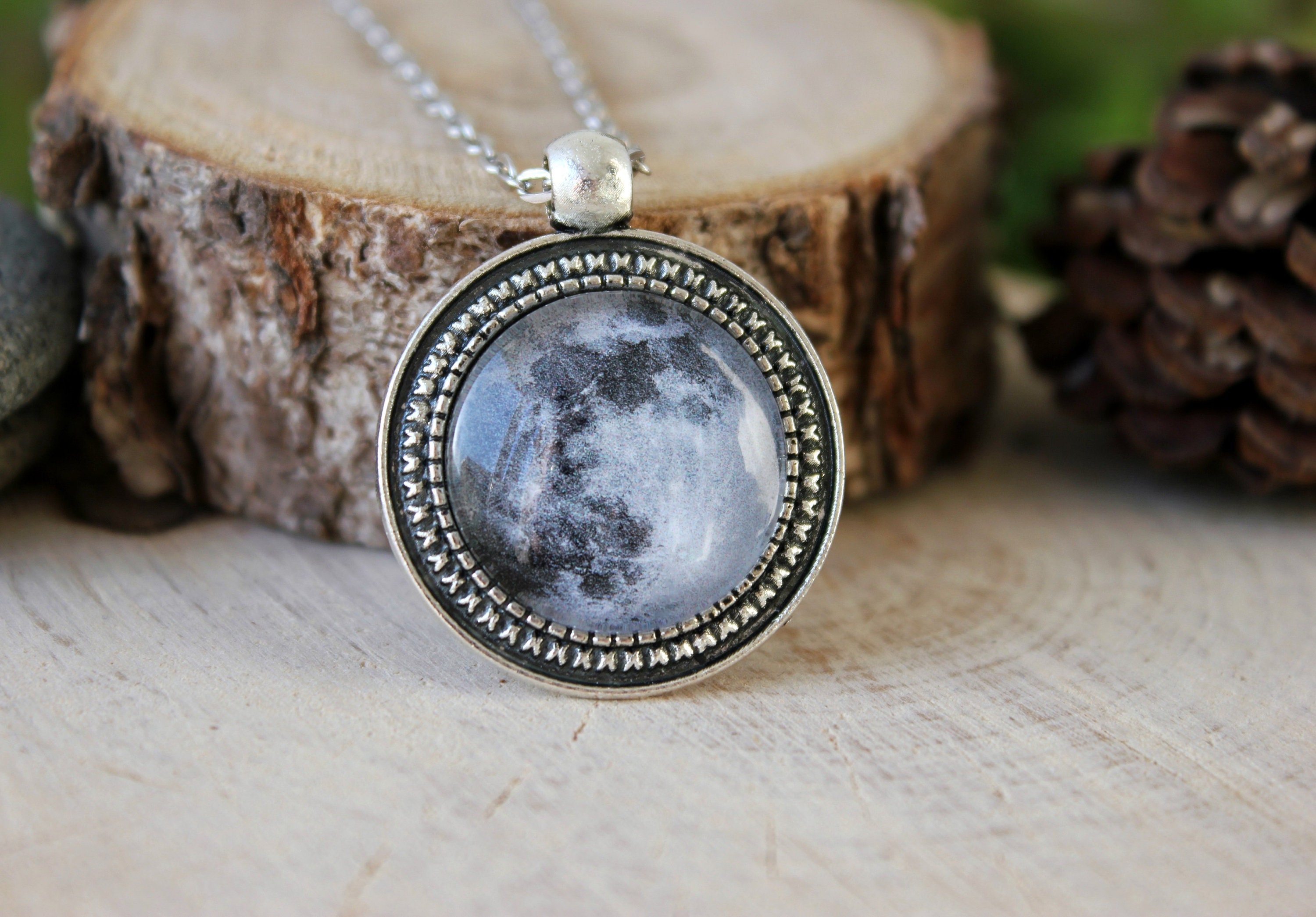 Full Moon Necklace Full Moon Pendant Silver Tone Pendant - Etsy