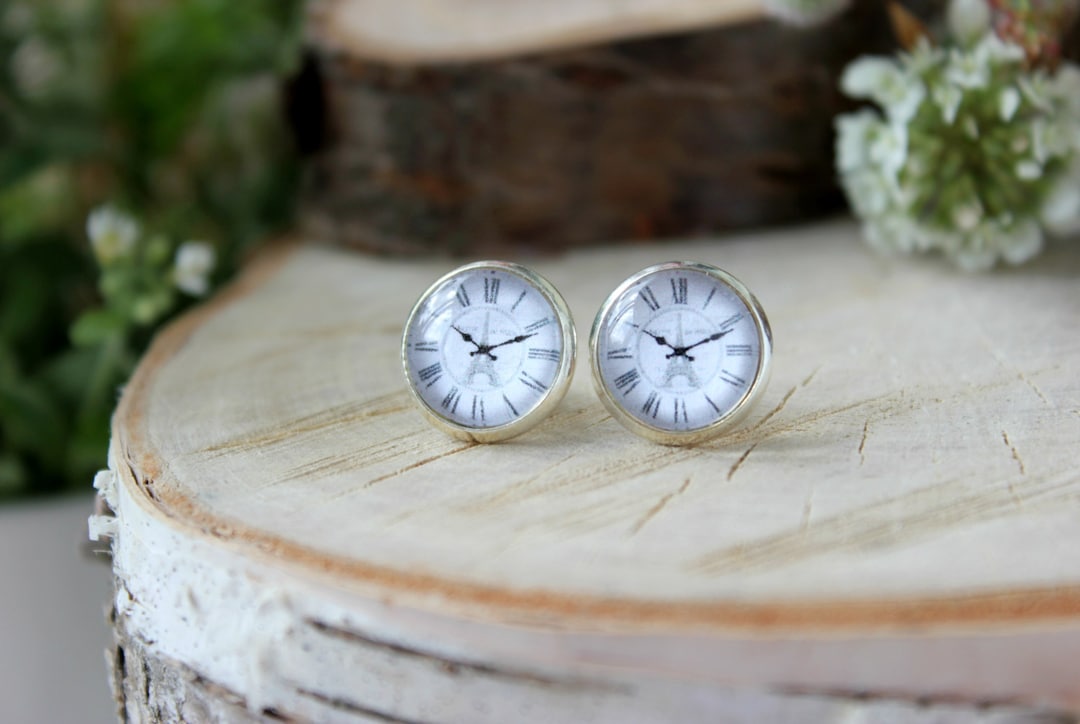Vintage Clock Earrings | Clock Dial Jewelry | Retro Earrings | Silver ...