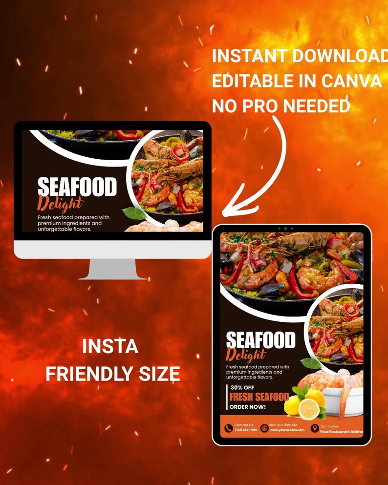 Editable Seafood Restaurant Flyer Template | Food Business Promotion ...