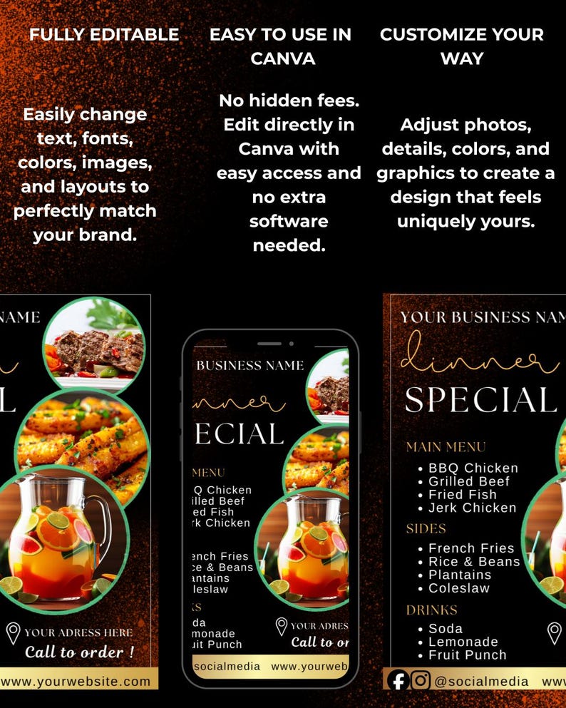 Editable BBQ Restaurant Menu Flyer Template | Canva Template | Instant ...