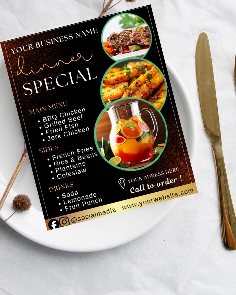 Editable BBQ Restaurant Menu Flyer Template | Canva Template | Instant ...