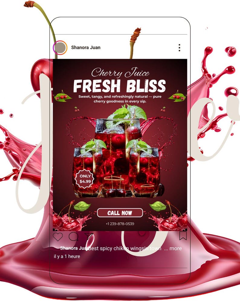 Cherry Juice Flyer Template, Editable Canva Social Media Design ...