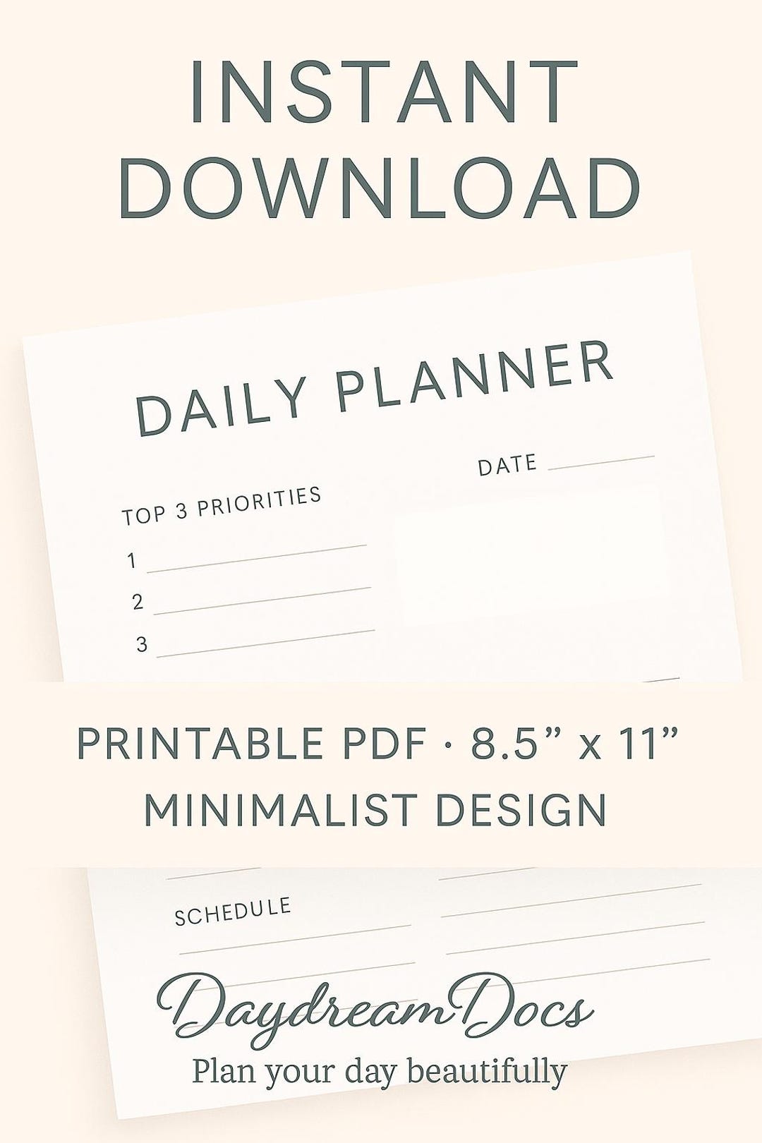Minimalist Daily Planner | Printable PDF | Instant Download | 8.5x11 - Etsy