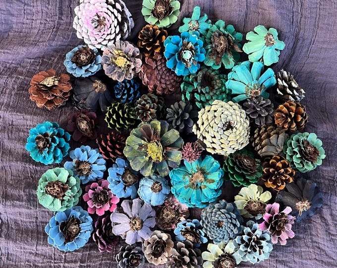50 Painted Pinecones Craft Art Supplies Mixed Colors Natural Wood Raw Materials Pine Cone Flower ...