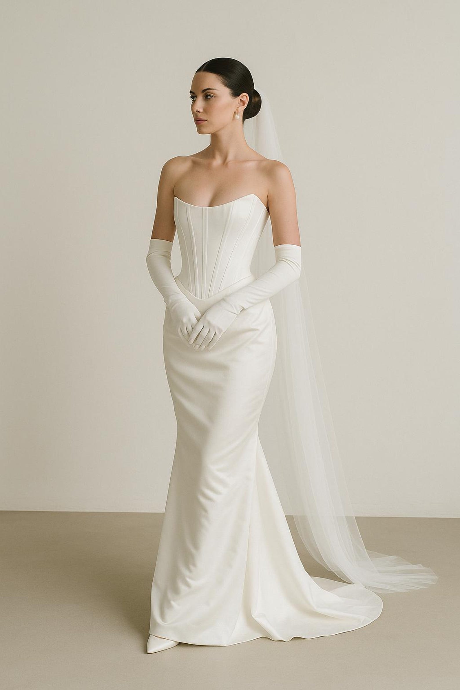Strapless Satin Bridal Gown With Structured Corset | Mermaid Wedding ...