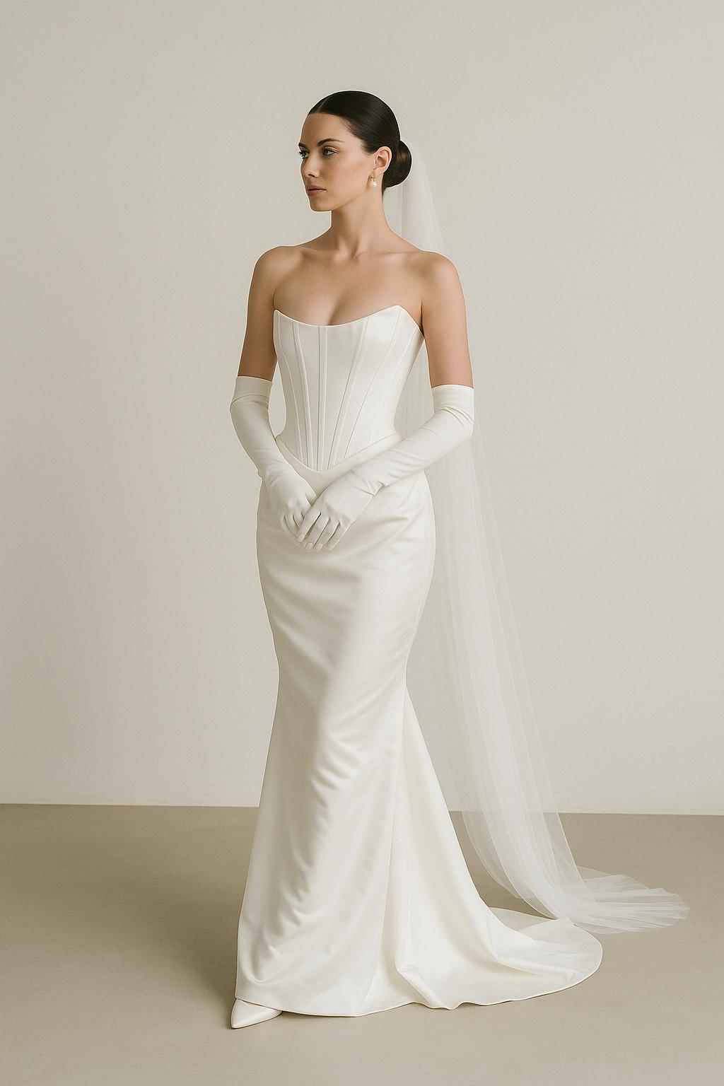 Strapless Satin Bridal Gown With Structured Corset | Mermaid Wedding ...