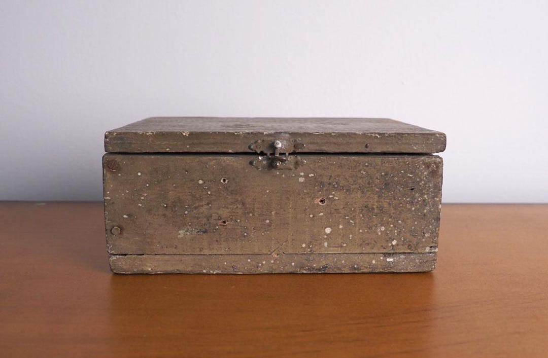 Vintage Rustic Wood Box With Original Aged Paint · Primitive Storage ...