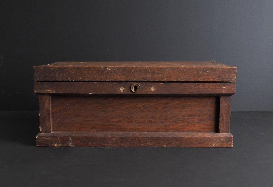 Antique Oak Wood Storage Box • Primitive Keepsake Chest With Lock - Etsy
