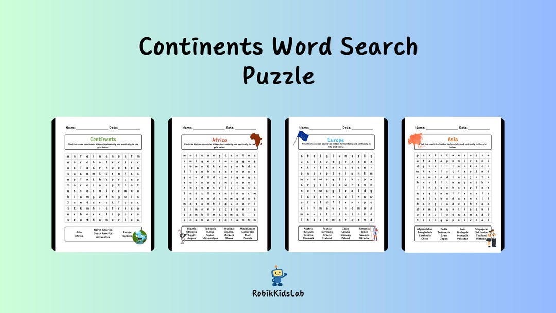 Continents Word Search Puzzle | 7 Continents Activity for Kids ...