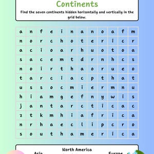 Continents Word Search Puzzle: Geography Learning Game (PDF Download - Etsy