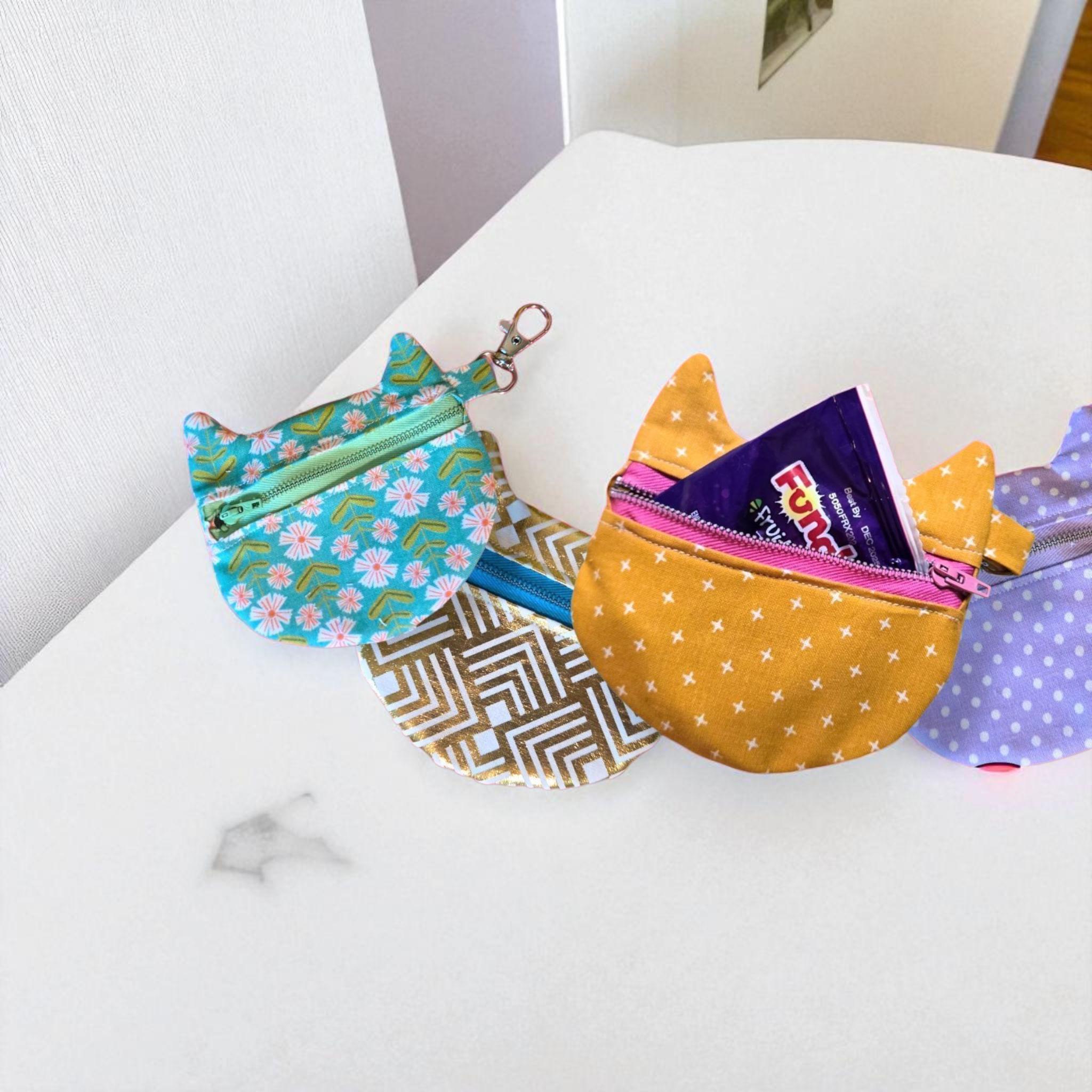 Coin Catty Handmade Fabric Cat Coin Purse Pouch With Charm With Swivel ...