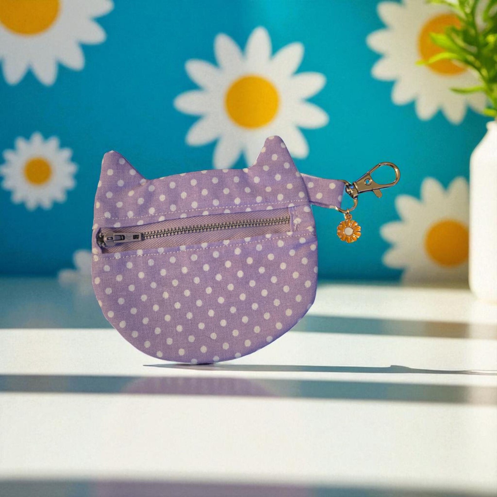 Coin Catty Handmade Fabric Cat Coin Purse Pouch With Charm With Swivel ...
