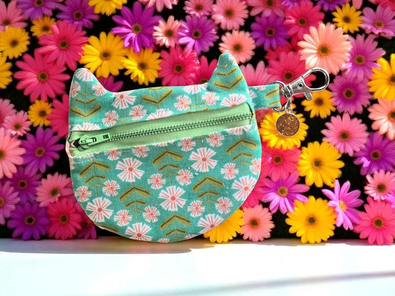 Coin Catty Handmade Fabric Cat Coin Purse Pouch With Charm With Swivel ...