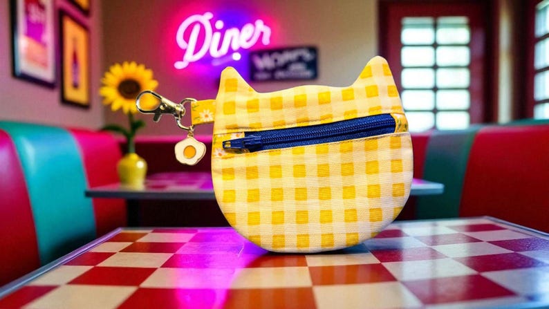 Coin Catty Handmade Fabric Cat Coin Purse Pouch With Charm With Swivel ...
