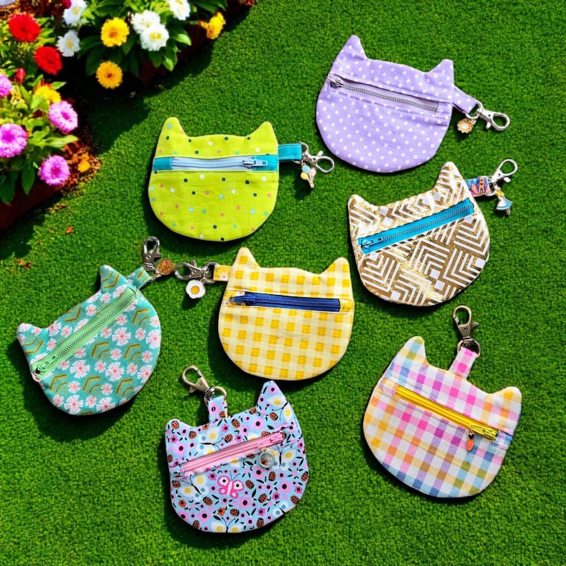 Coin Catty Handmade Fabric Cat Coin Purse Pouch With Charm With Swivel ...