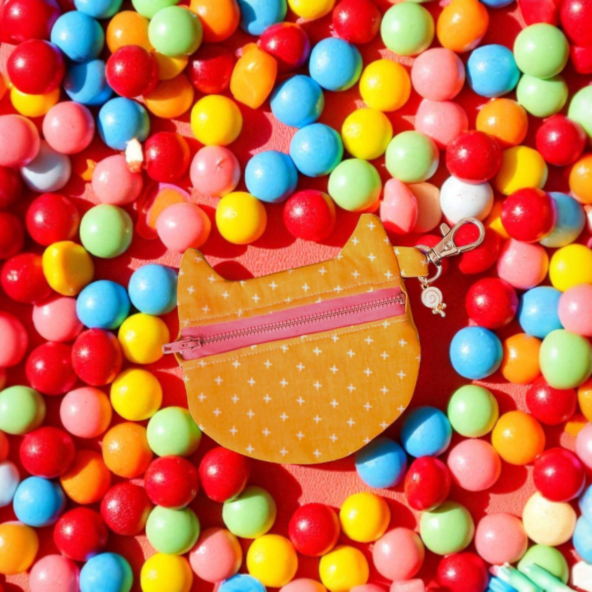 Coin Catty Handmade Fabric Cat Coin Purse Pouch With Charm With Swivel ...