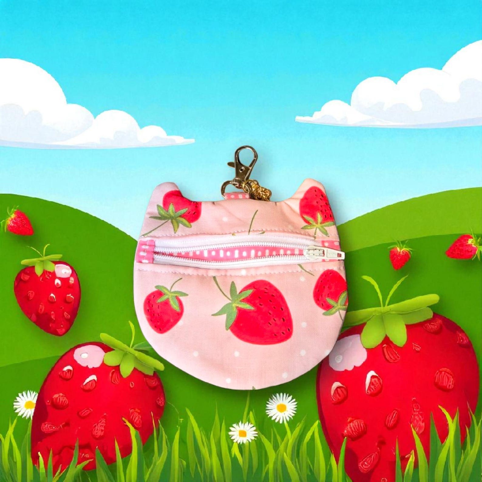 Coin Catty Handmade Fabric Cat Coin Purse Pouch With Charm With Swivel ...