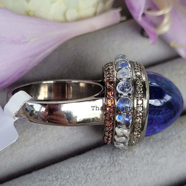 Natural Tanzanite, Moonstone, Orange Sapphire & Diamond Sterling 925 ...