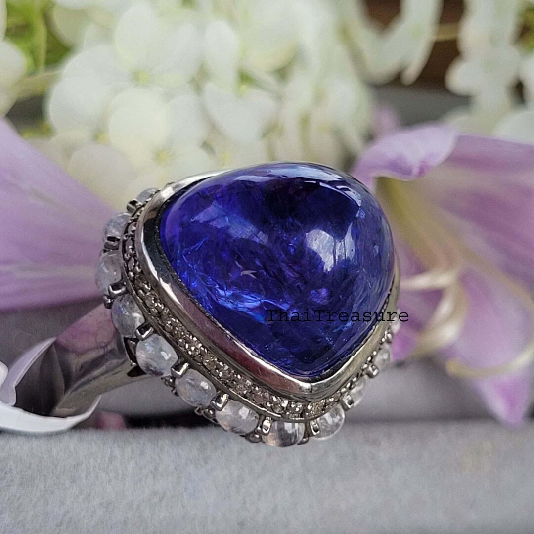 Natural Tanzanite, Moonstone, Orange Sapphire & Diamond Sterling 925 ...