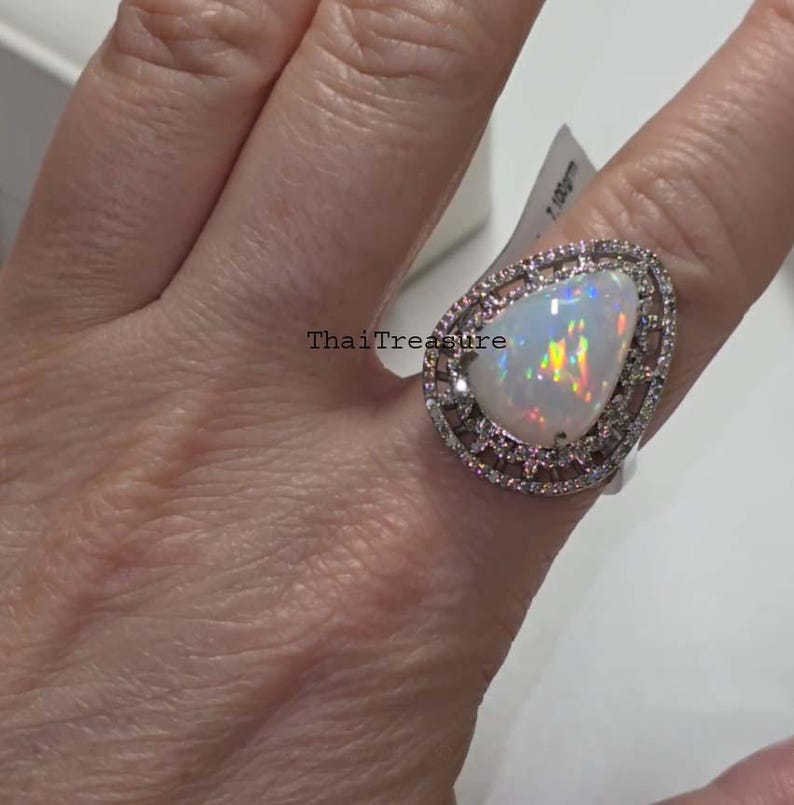 Natural Ethiopian Opal & Diamond Sterling 925 Silver Handmade Ring ...