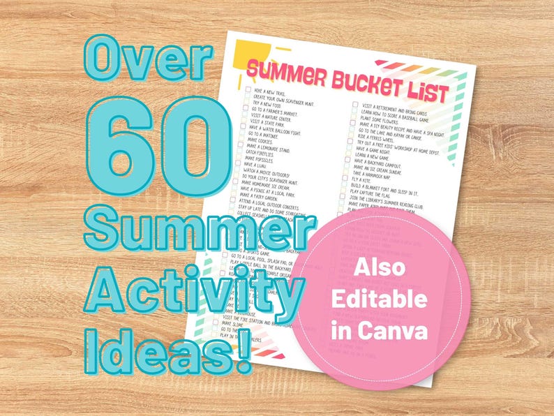 Summer Bucket List Printable, Editable Bucket List for Kids, Summer ...
