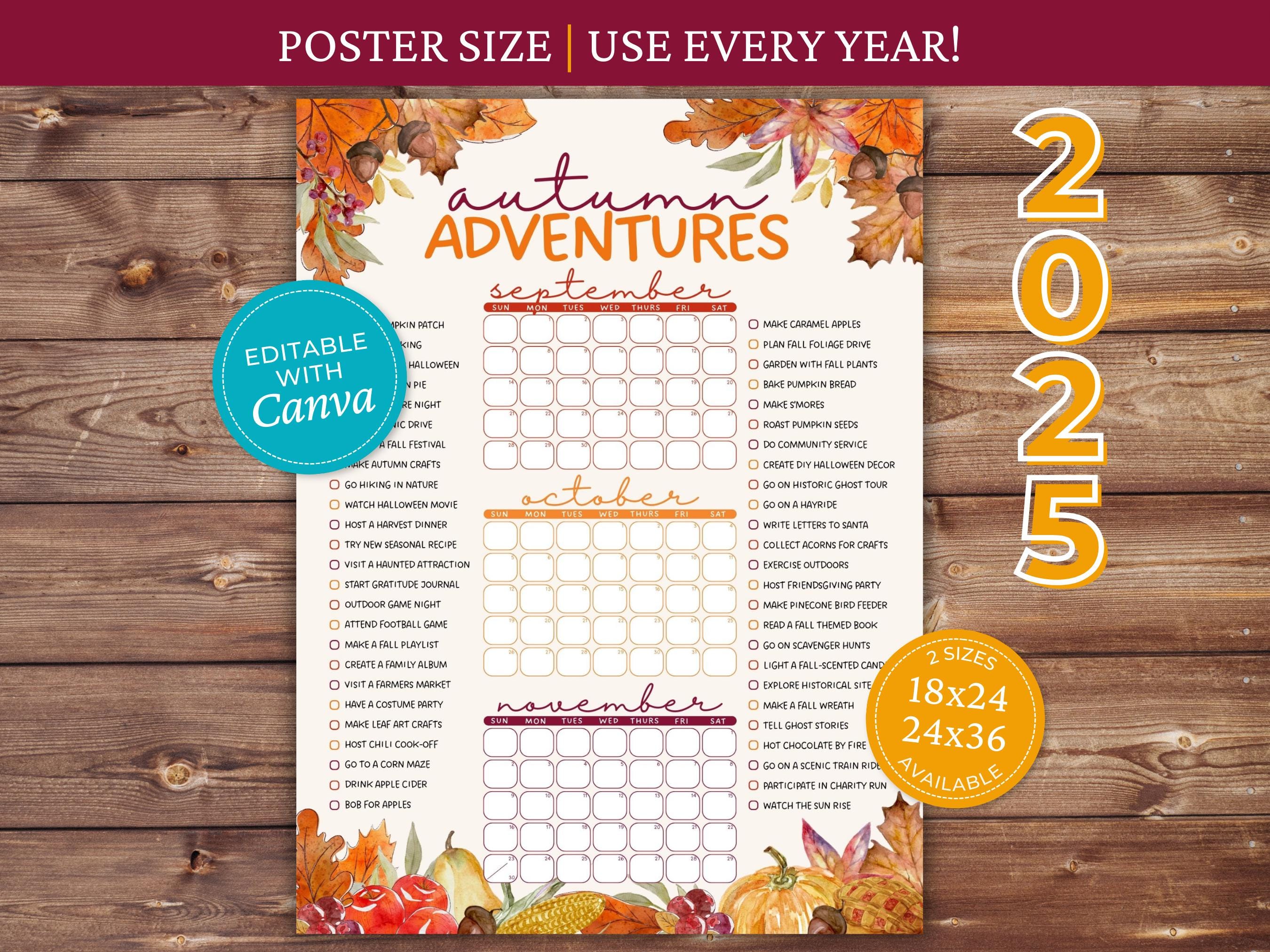 Editable Fall Bucket List Calendar, Printable | Autumn Family Fun ...