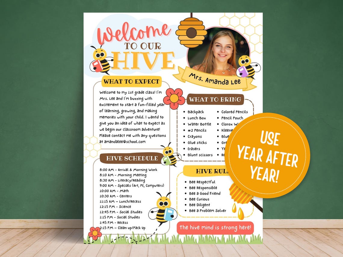 Editable Back to School Bee Theme Welcome to First Grade, Meet the ...