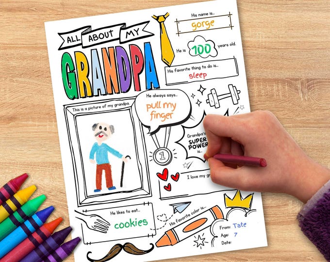Father's Day Printable, All About My Grandpa, Fathers Day Gift, Card ...