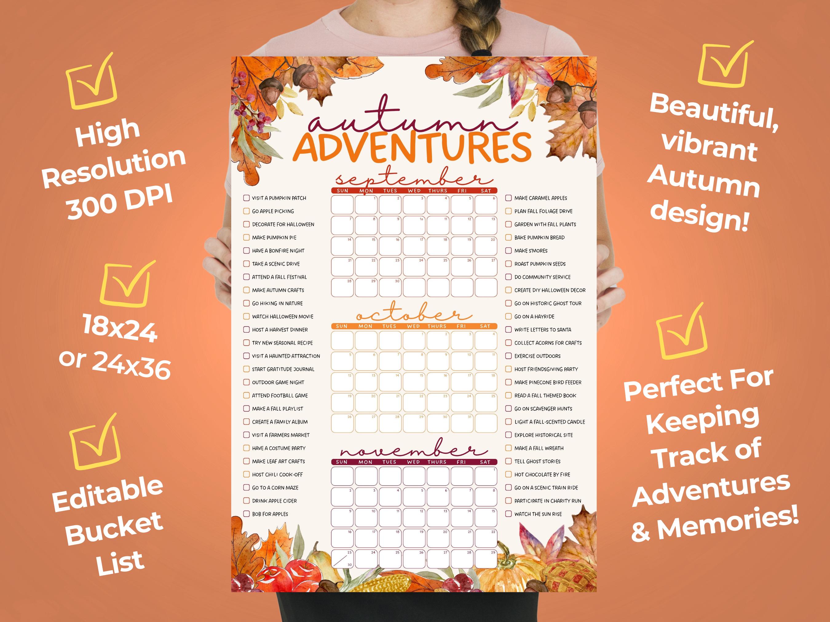 Editable Fall Bucket List Calendar, Printable | Autumn Family Fun ...