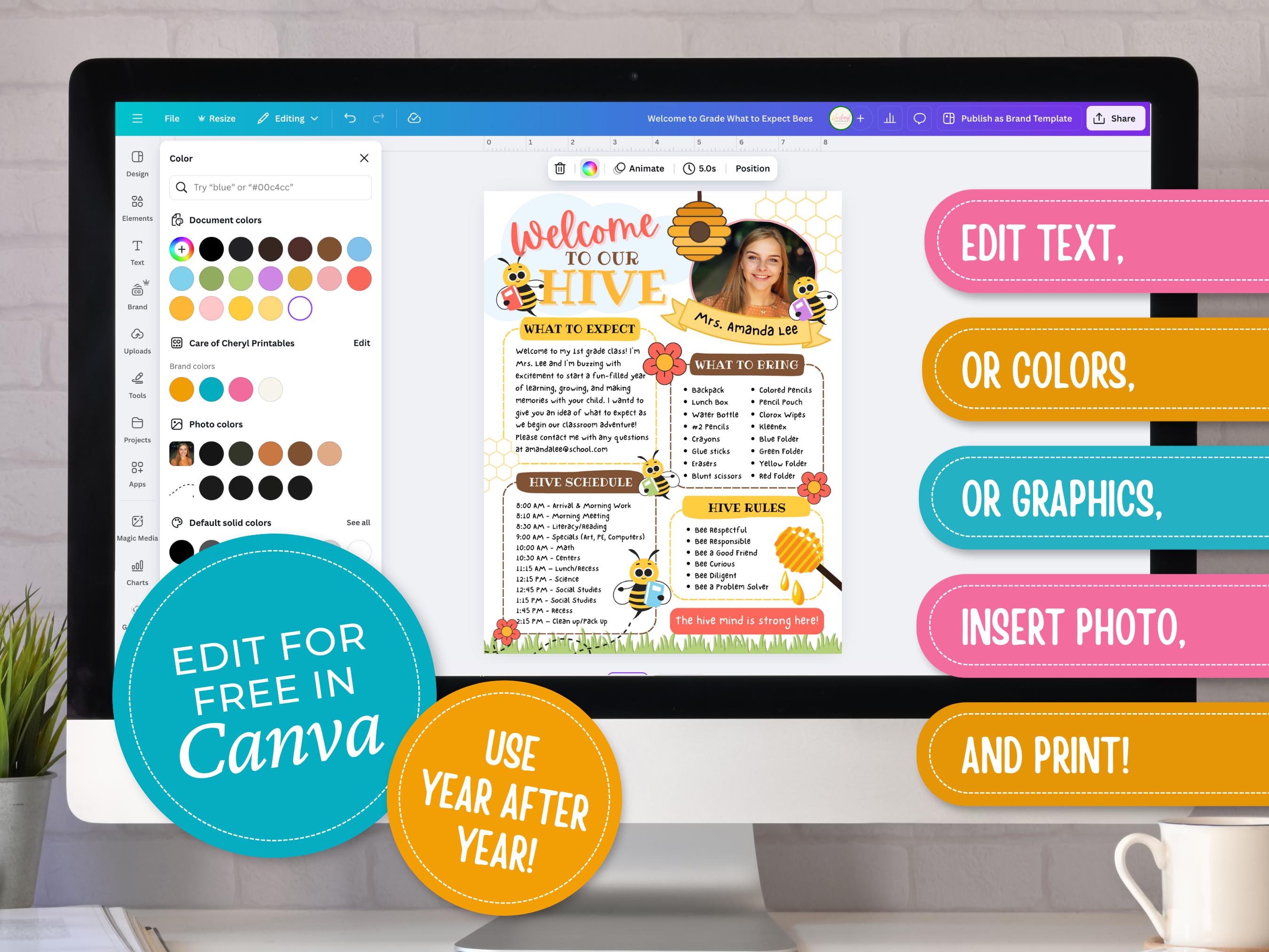 Editable Back to School Bee Theme Welcome to First Grade, Meet the ...