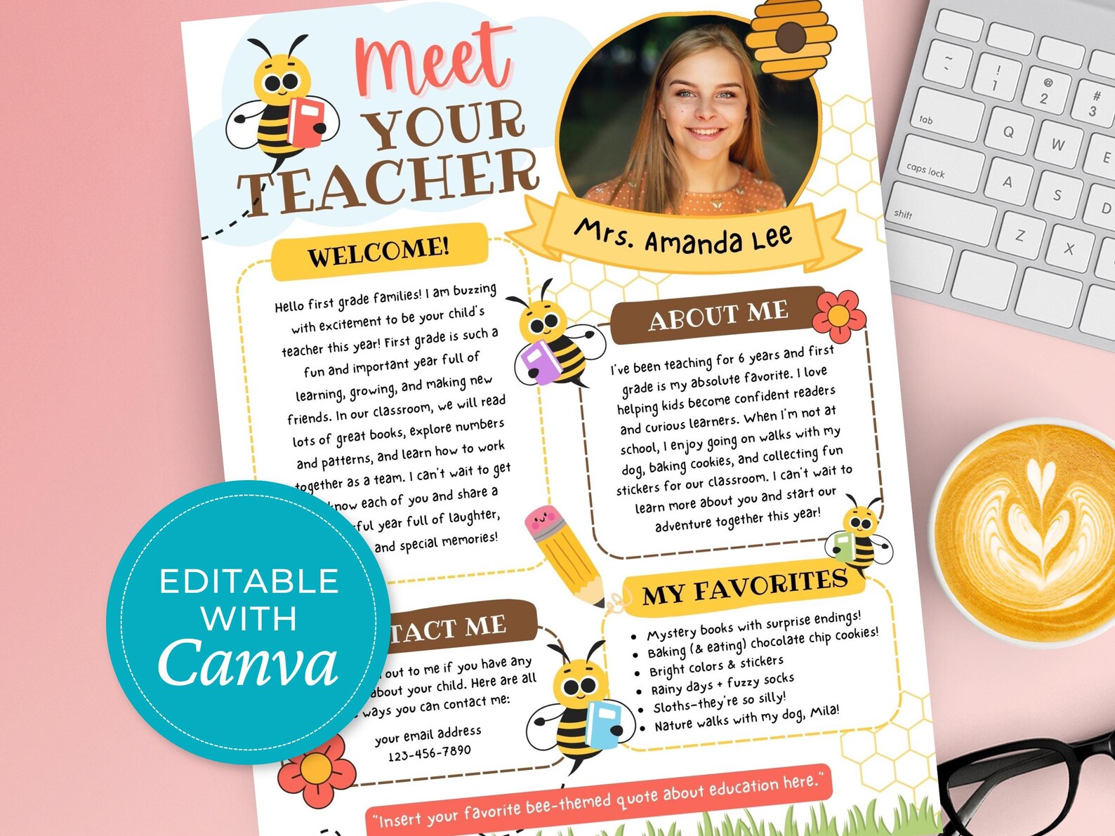 Editable Bee-themed Back to School Meet the Teacher Letter Template ...