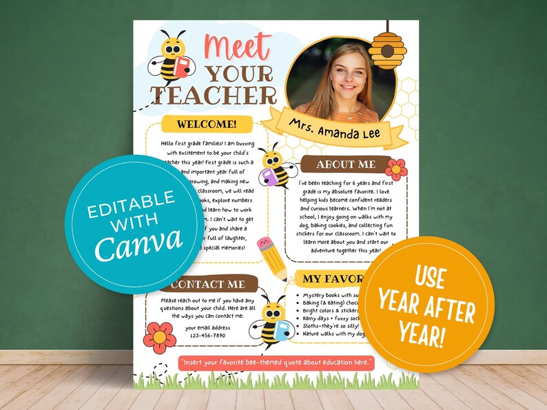 Editable Bee-themed Back to School Meet the Teacher Letter Template ...
