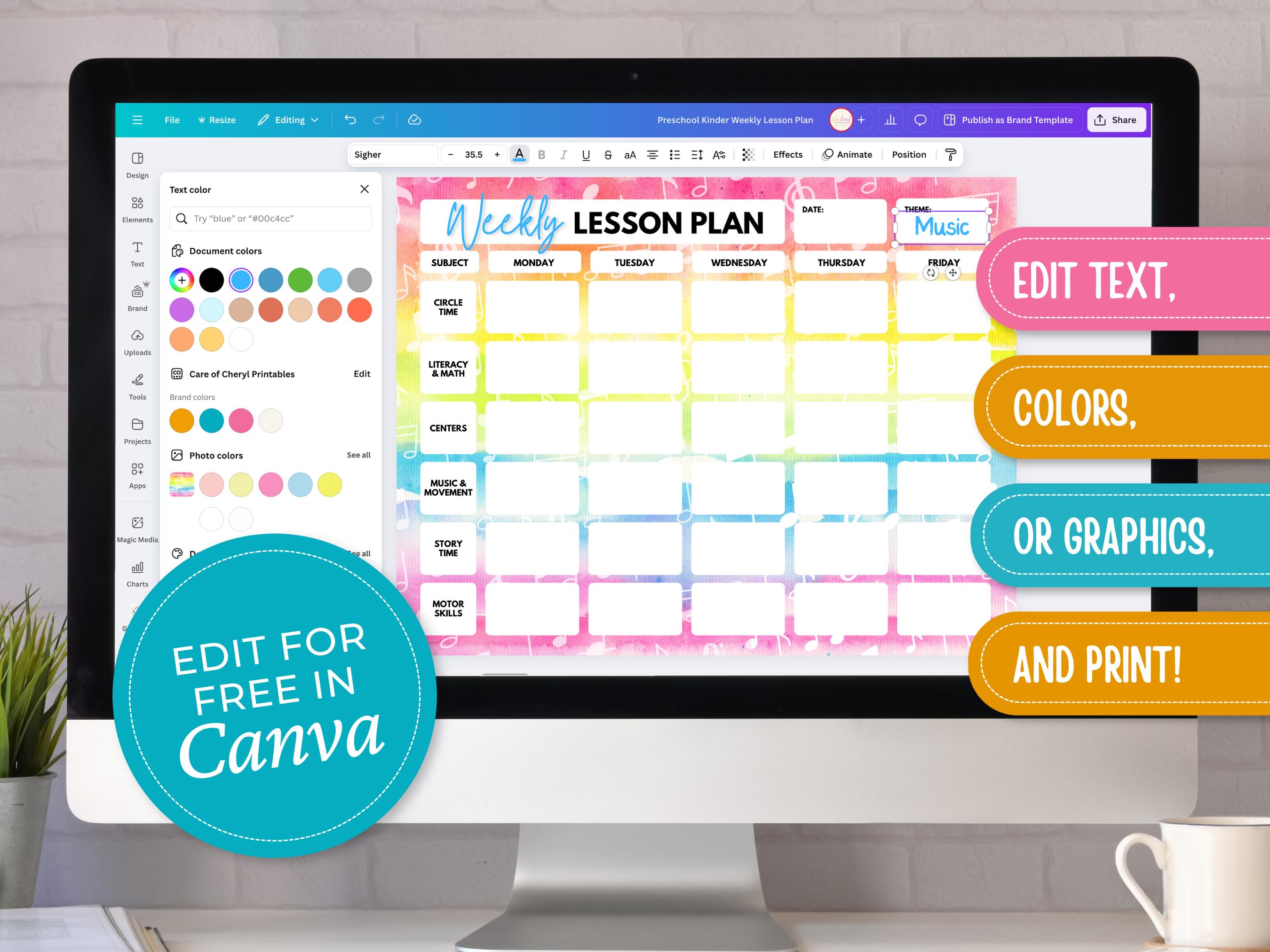 Editable Weekly Lesson Plan Preschool & Kindergarten | Teacher Planner ...