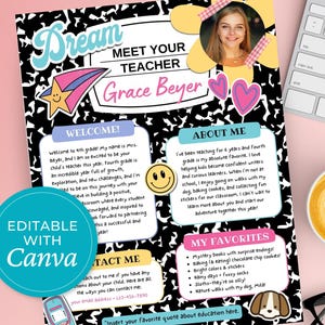 Meet the Teacher Template Composition Notebook Theme | Editable Back to ...