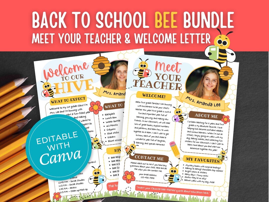 Bee-themed Meet the Teacher + Welcome Letter Bundle | Editable Back to ...